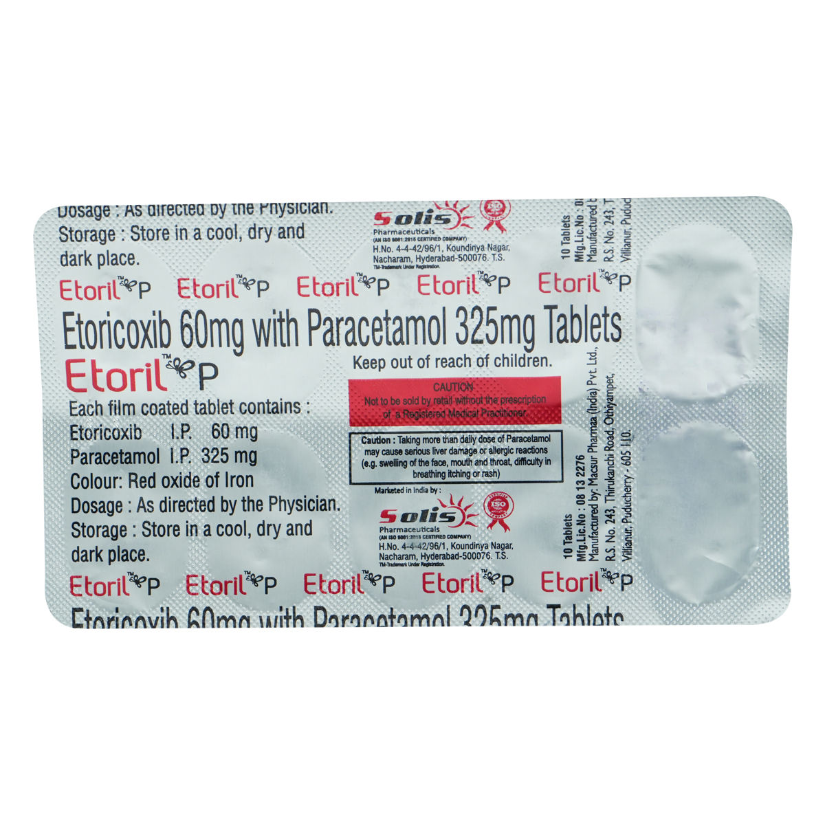 Etoril P 60/325 Tablet 10's Price, Uses, Side Effects, Composition - Apollo Pharmacy