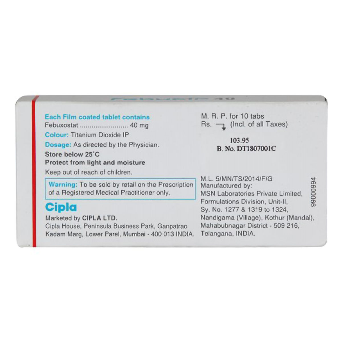 Febucip 40 Tablet 10's Price, Uses, Side Effects, Composition - Apollo ...