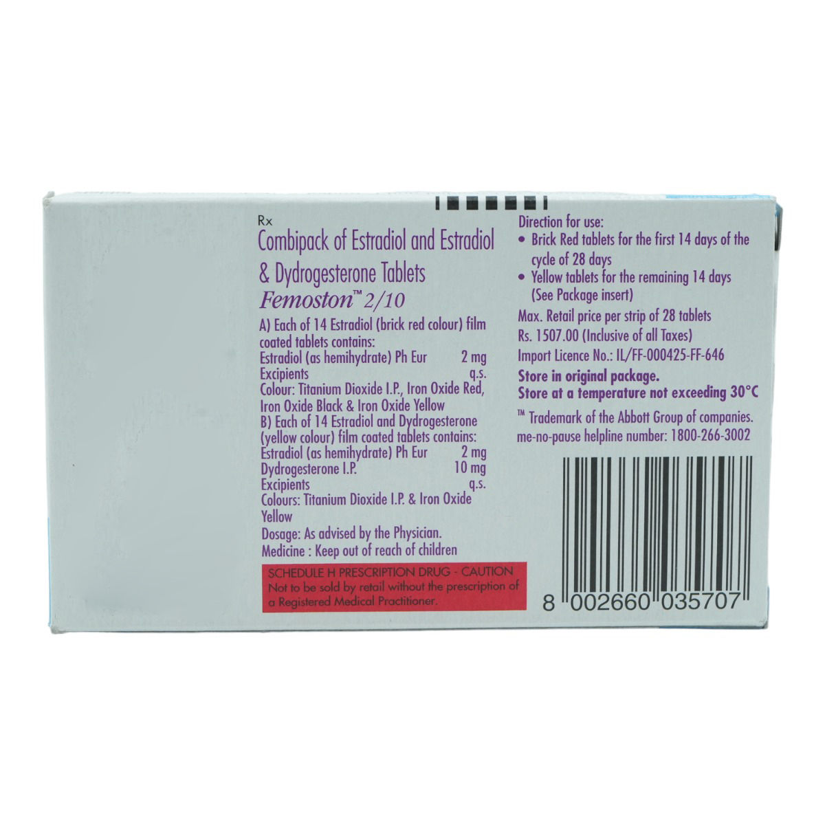Femoston 2/10 Combipack Tablet 28's Price, Uses, Side Effects ...