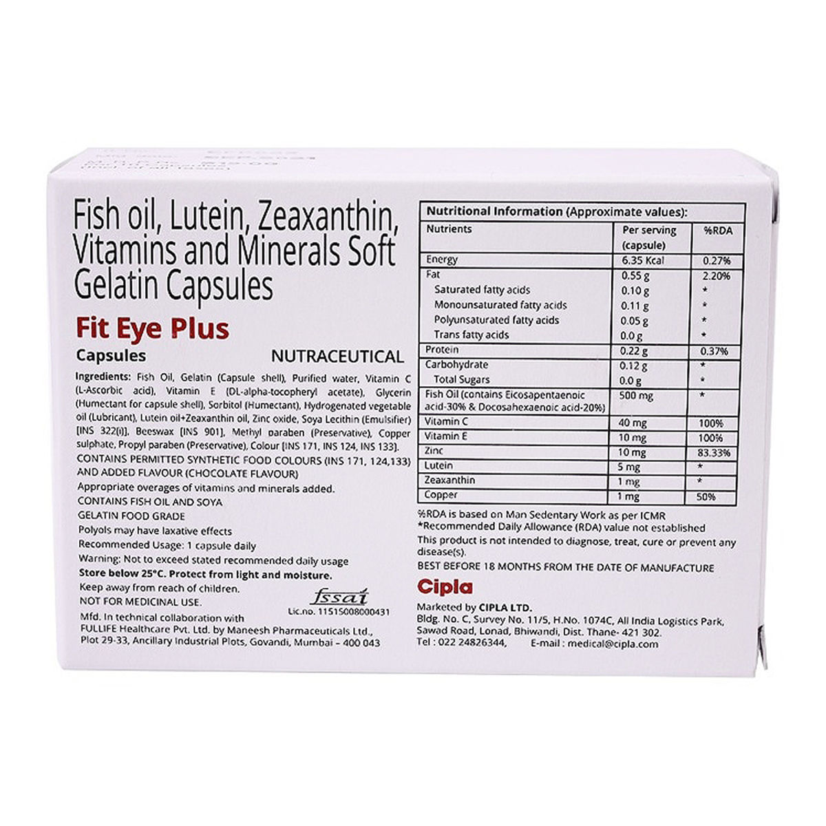 Fit Eye Plus Softgelatin Capsule 10's Price, Uses, Side Effects ...