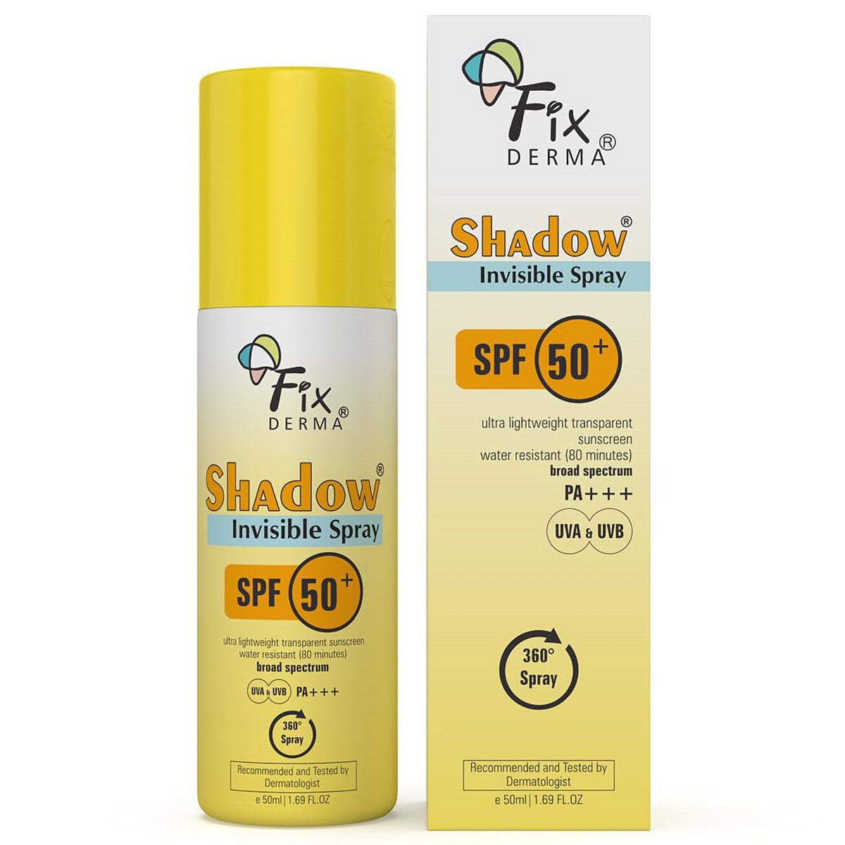Buy Fixderma Shadow Invisible SPF50+PA++ Spray, 50 ml | 19 Minutes ...