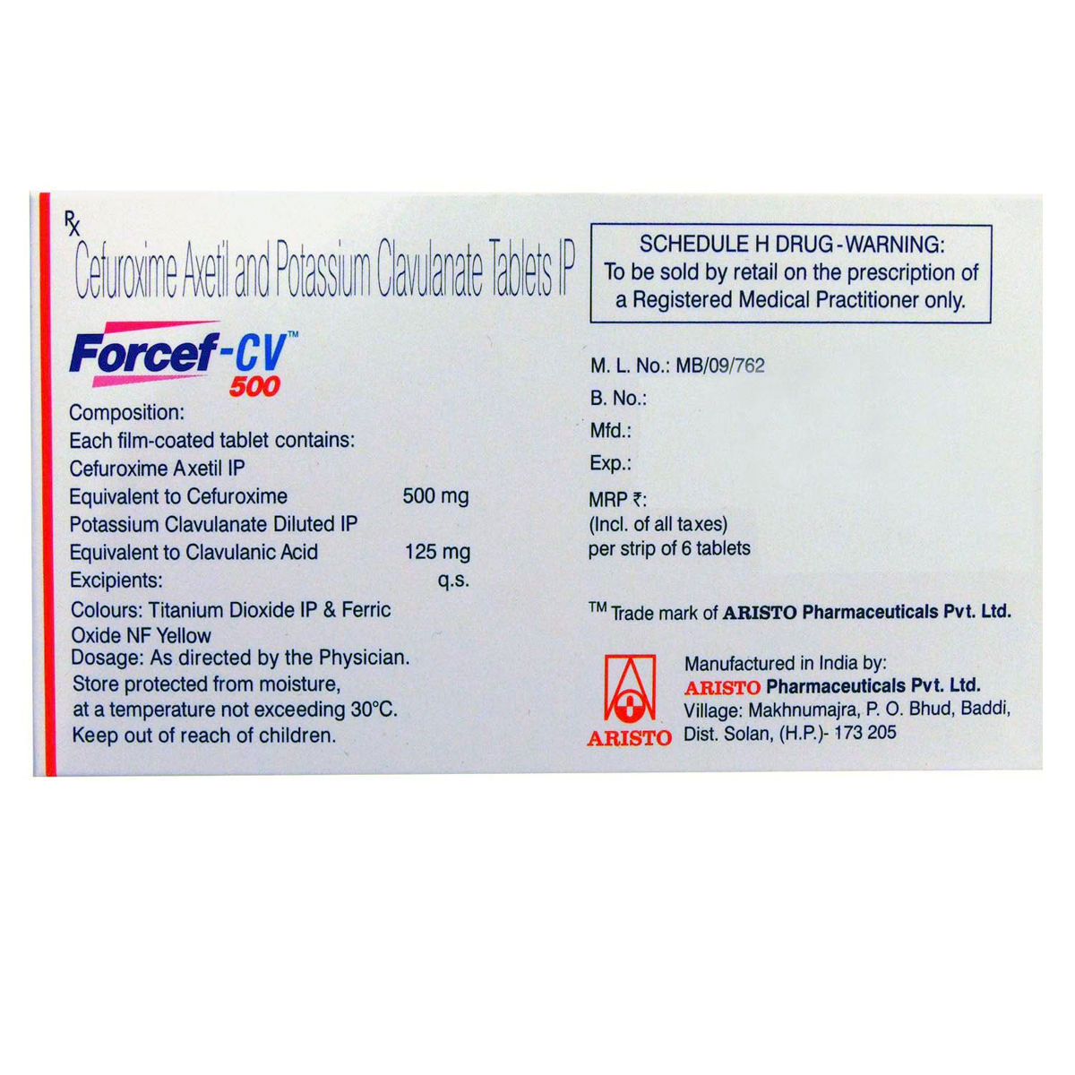 Forcef CV 500 Tablet 6's Price, Uses, Side Effects, Composition ...
