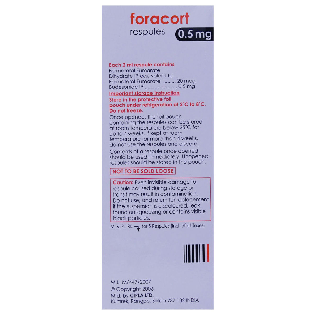 Foracort 0.5 mg Respules 5 x 2 ml | Uses, Side Effects, Price | Apollo ...