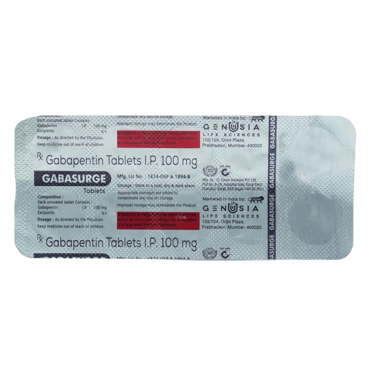 Gabasurge 100 Tablet 10's Price, Uses, Side Effects, Composition ...