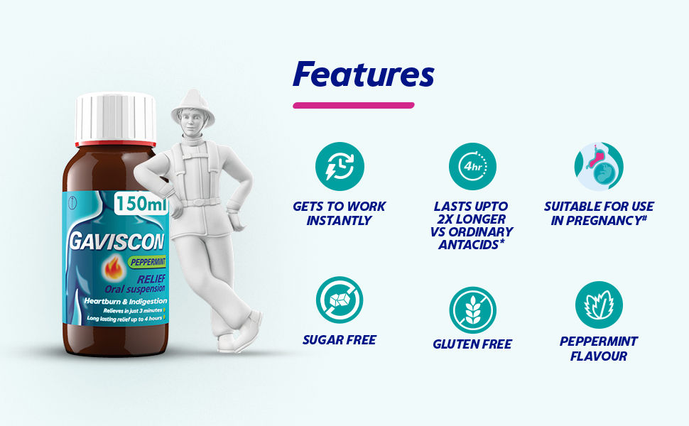 Buy Gaviscon Peppermint Flavor Liquid, 150 ml | 19 Minutes Delivery ...