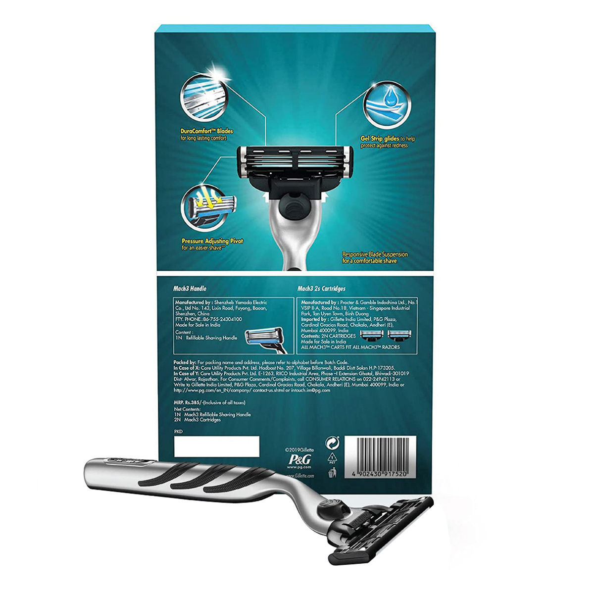 GILLETTE Mach 3 Shaving Razor (Handle + 2 Cartridge), 1 Count Price ...