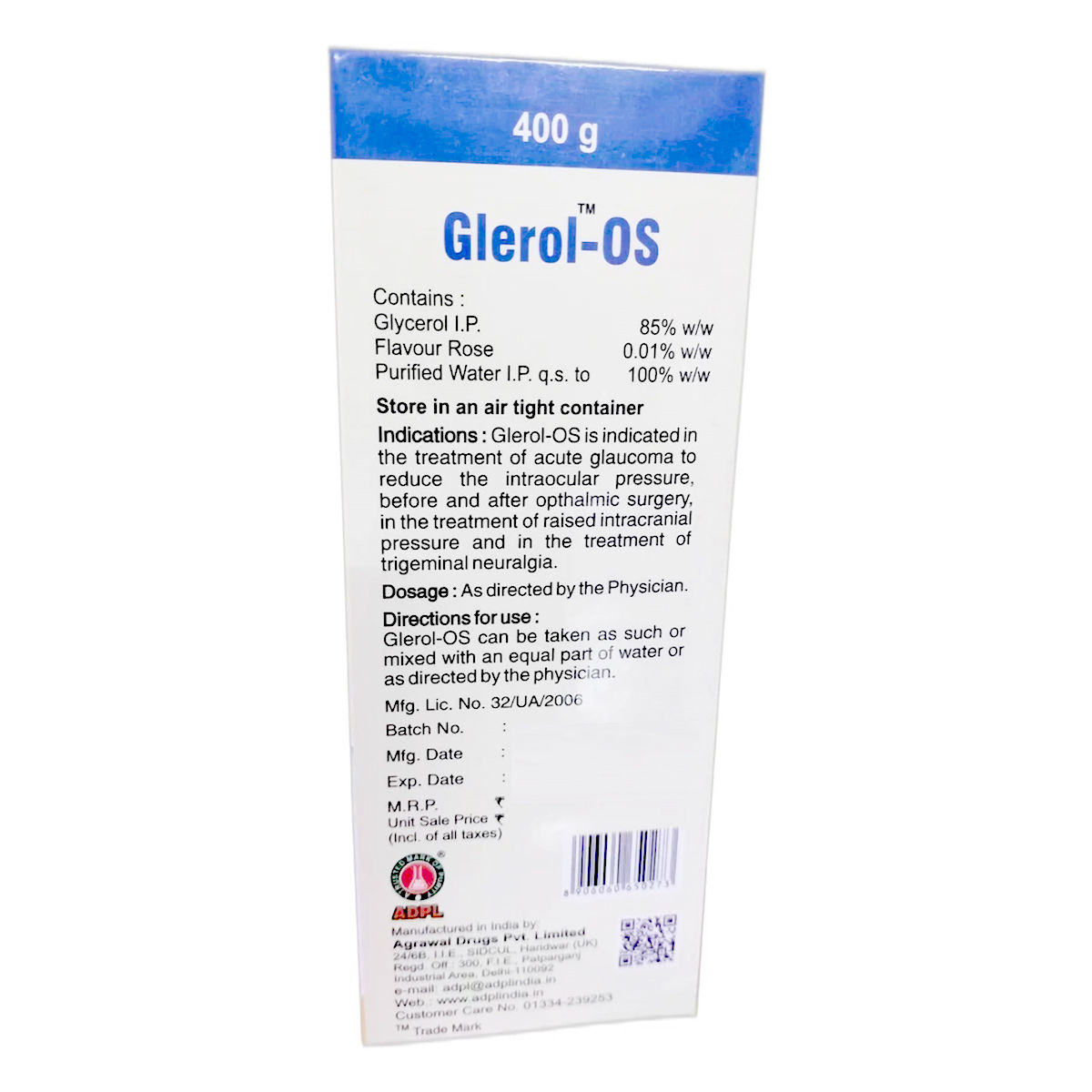Glerol-OS 85% Liquid 400 gm Price, Uses, Side Effects, Composition ...