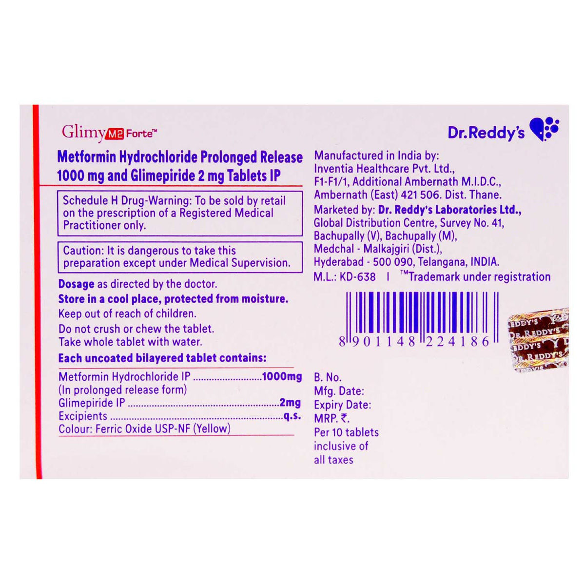 Glimy M2 Forte Tablet 10's Price, Uses, Side Effects, Composition ...