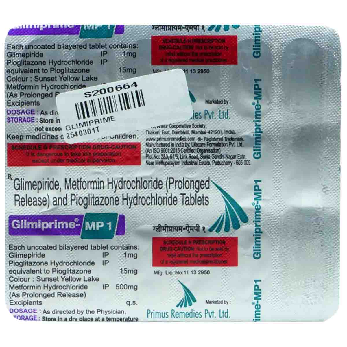 Glimiprime-MP1 Tablet 15's Price, Uses, Side Effects, Composition ...