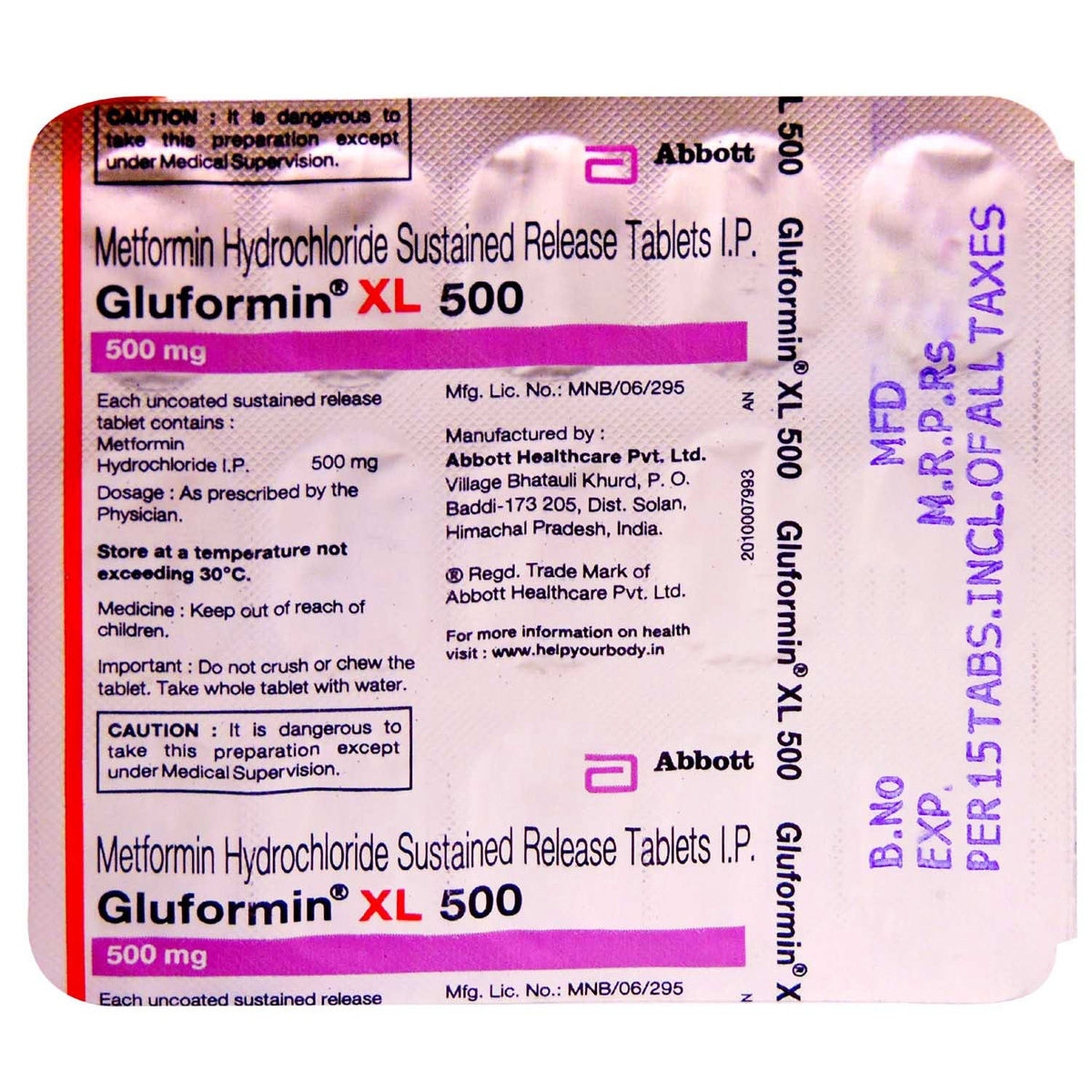 Gluformin XL 500 Tablet 15's Price, Uses, Side Effects, Composition - Apollo Pharmacy