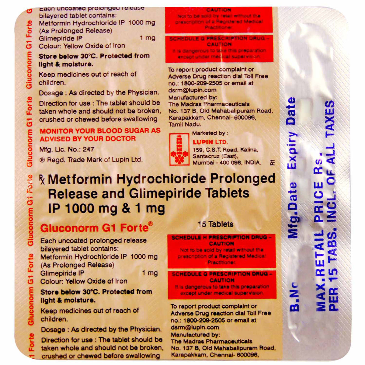 Gluconorm G 1 Forte Tablet 15's Price, Uses, Side Effects, Composition ...