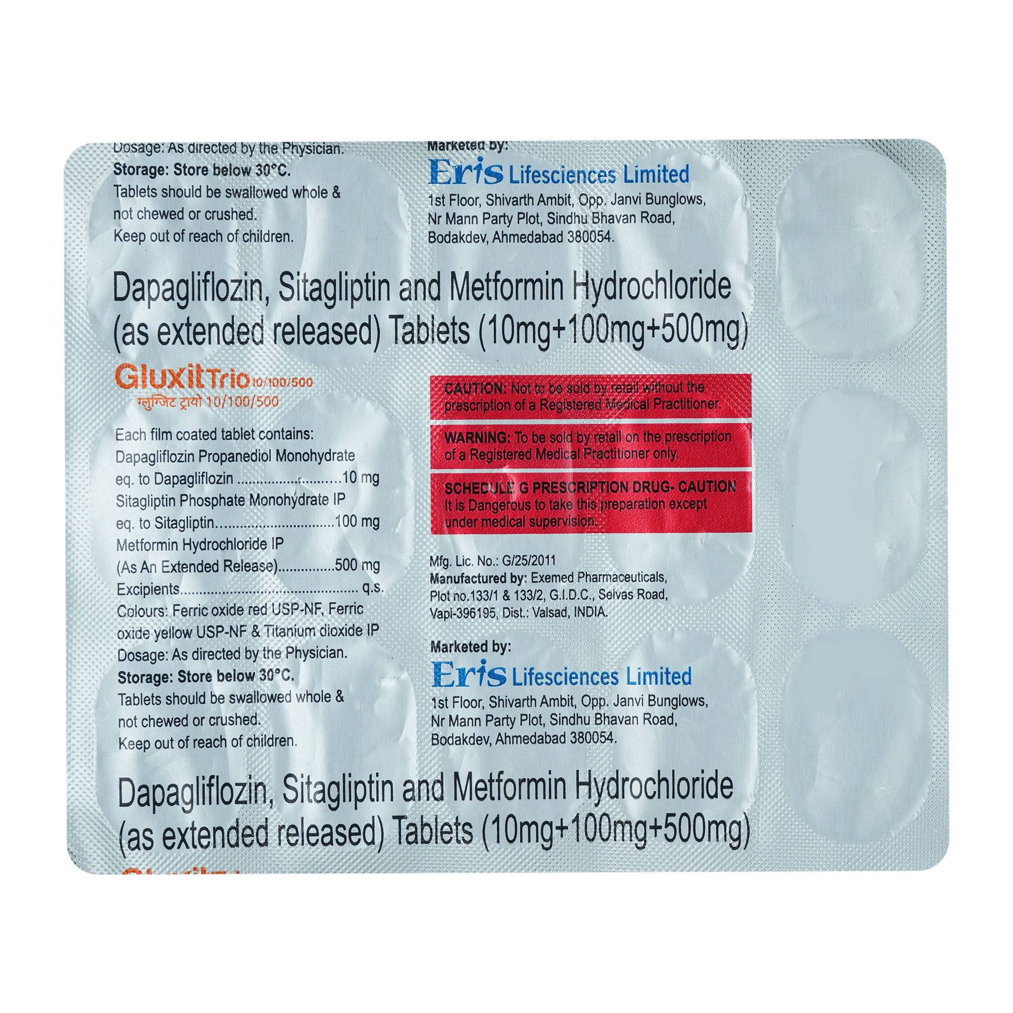 Gluxit Trio 10/100/500 Tablet 15's Price, Uses, Side Effects, Composition - Apollo Pharmacy