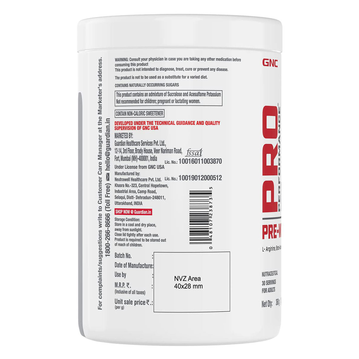 GNC Pro Performance Pre-Workout Fruit Punch Flavour Powder, 360 gm ...