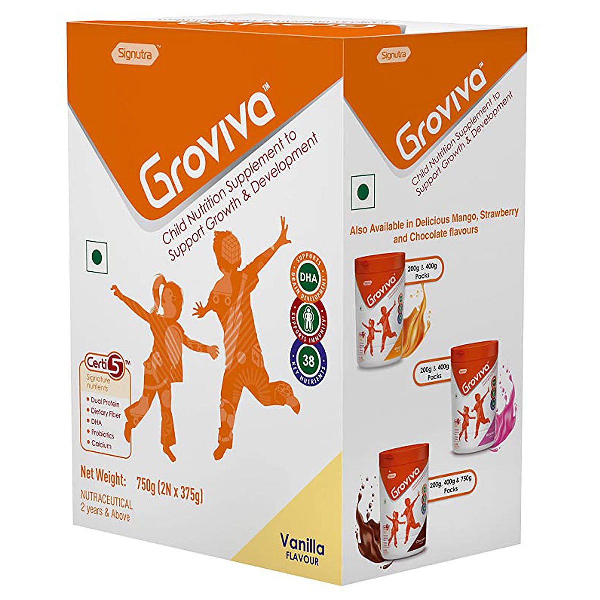 Groviva Child Nutrition Vanilla Flavour Powder, 750 gm ( 2x375 gm ...