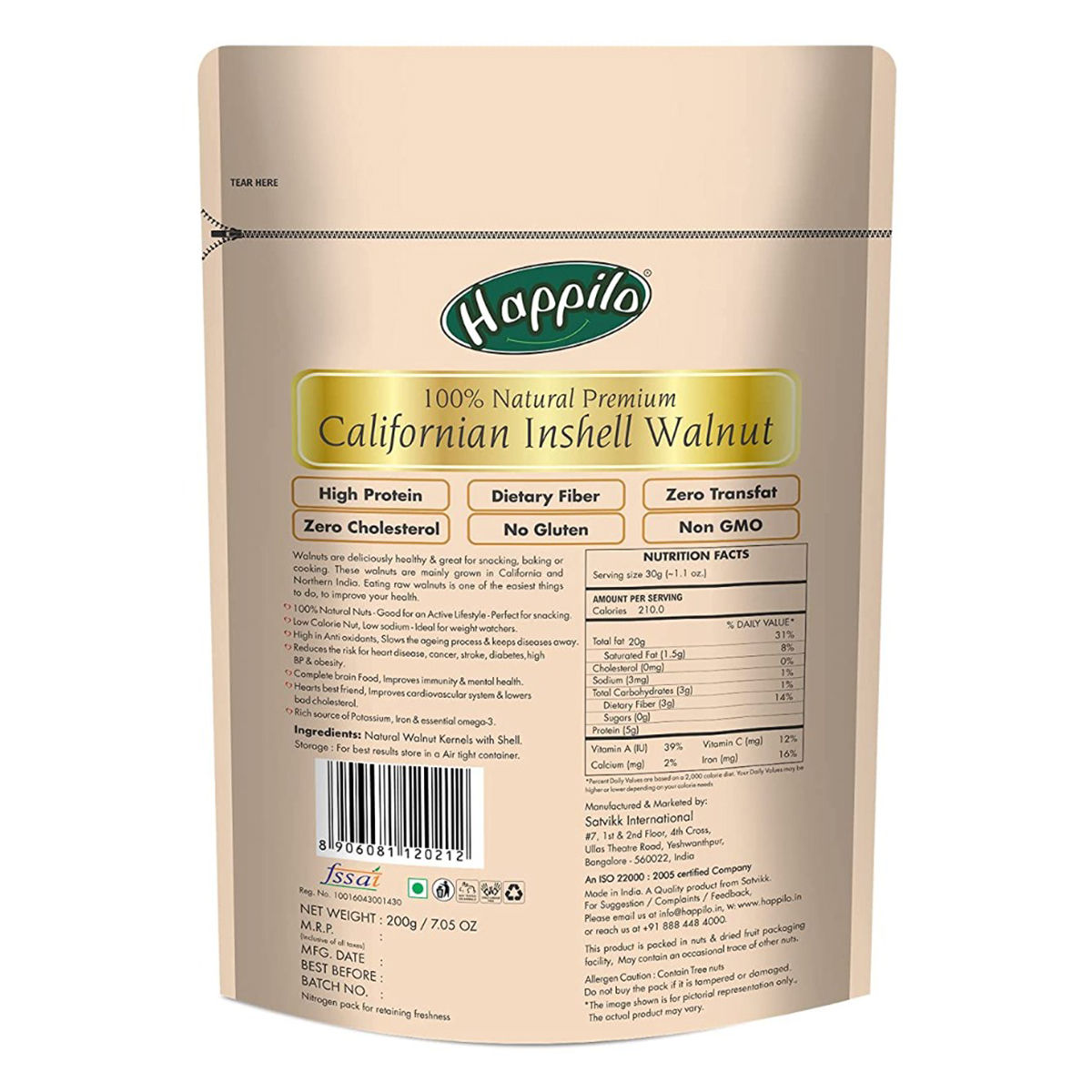 Happilo 100% Natural Premium Californian Inshell Walnuts, 200 gm Price ...