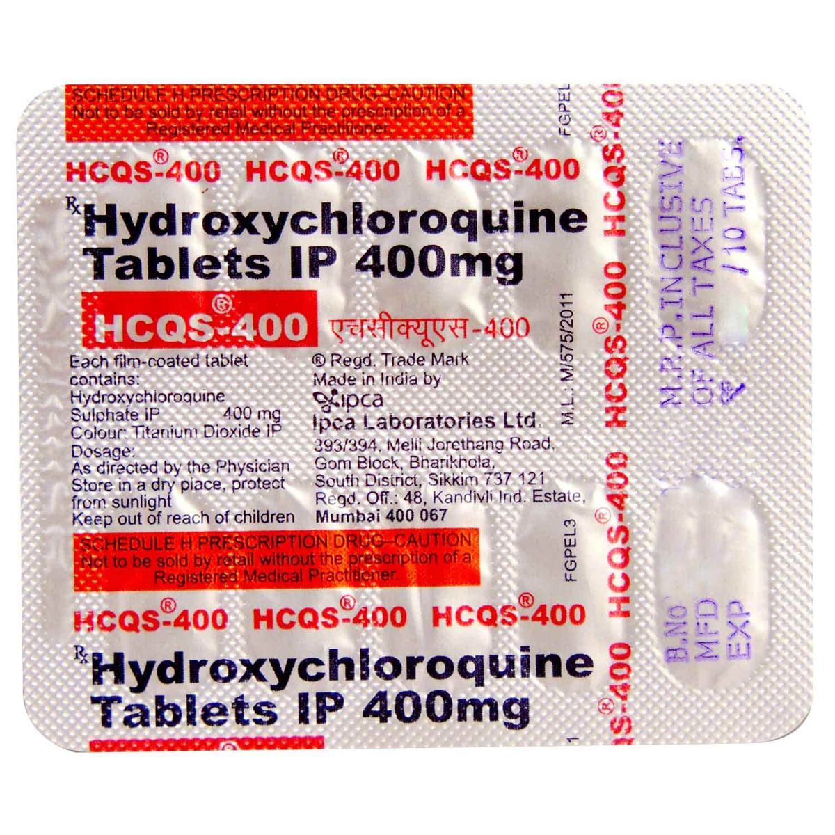 HCQS-400 Tablet 10's Price, Uses, Side Effects, Composition - Apollo Pharmacy