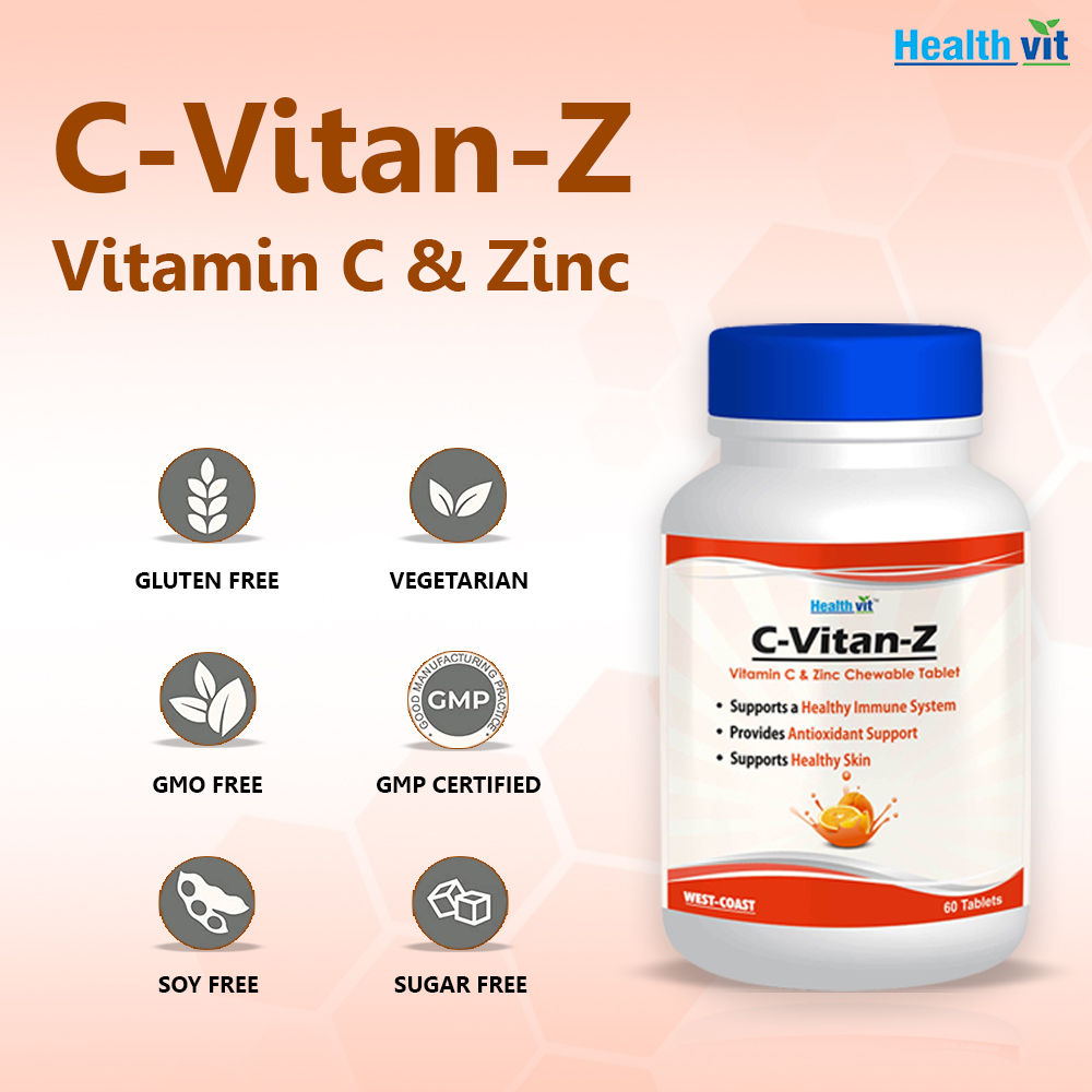 Healthvit C-Vitan-Z Vitamin C & Zinc Chewable, 60 Tablets Price, Uses ...