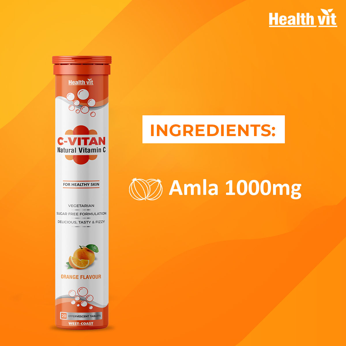 Healthvit C-Vitan Orange Flavour Effervescent, 20 Tablets Price, Uses ...