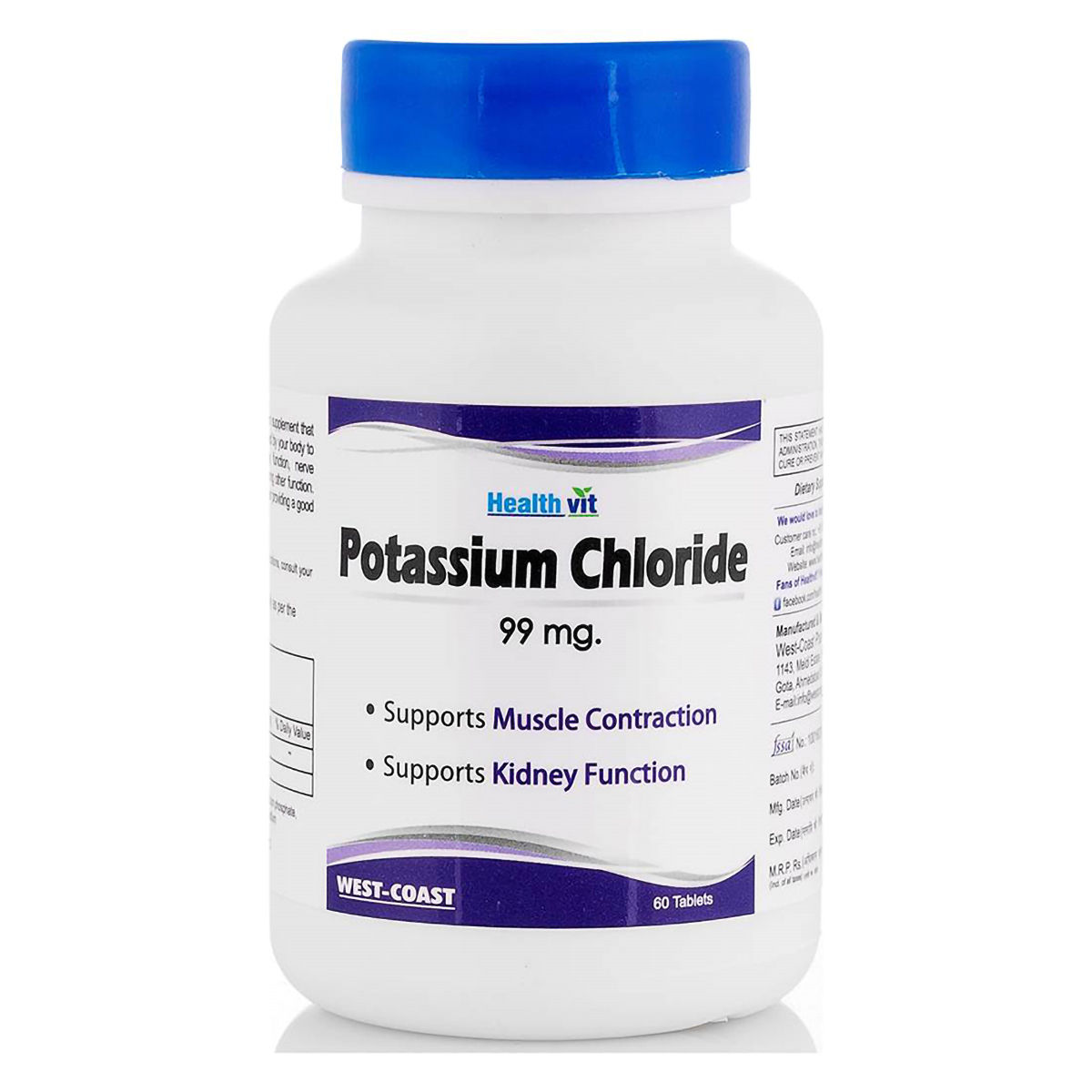 Buy Healthvit Potassium Chloride 99 mg, 60 Tablets | 19 Minutes ...