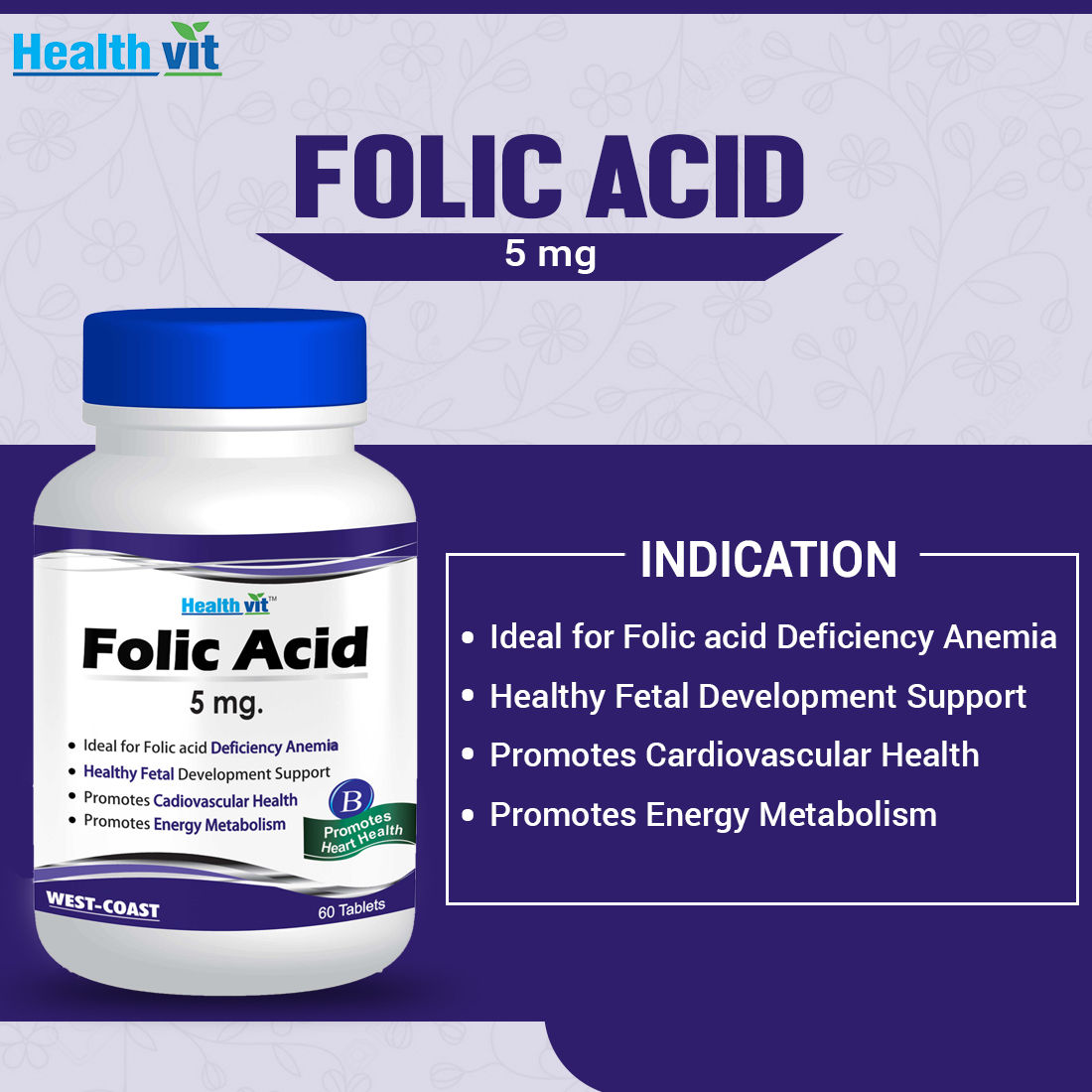 Healthvit Folic Acid 5 mg, 60 Tablets Price, Uses, Side Effects ...