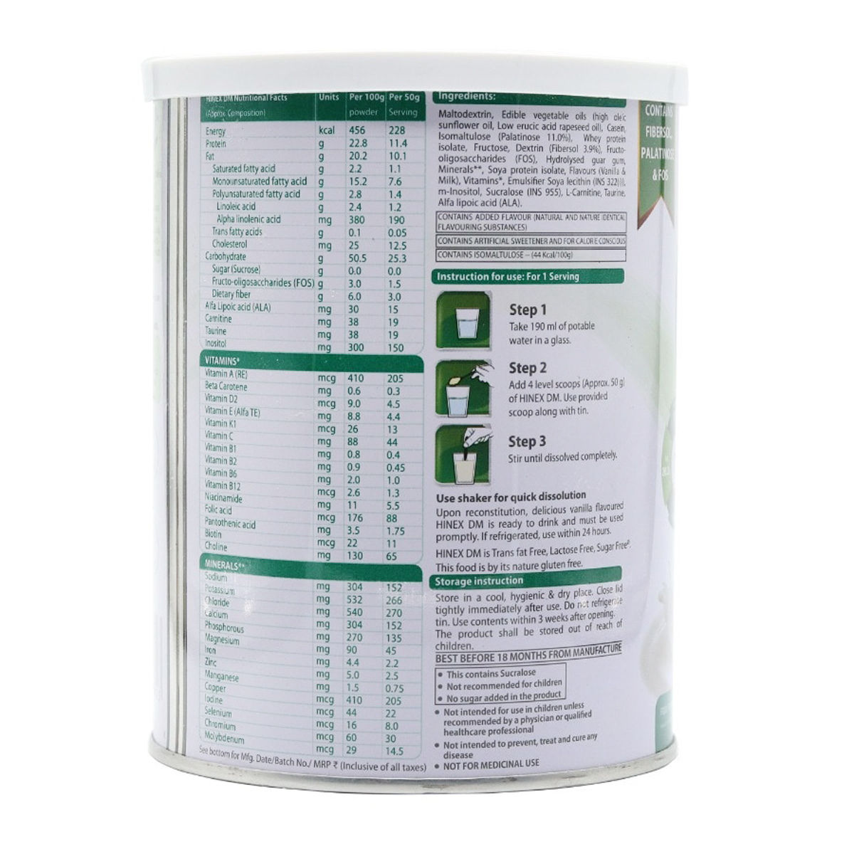 Hinex DM Sugar Free Vanilla Powder 400 gm Price, Uses, Side Effects ...