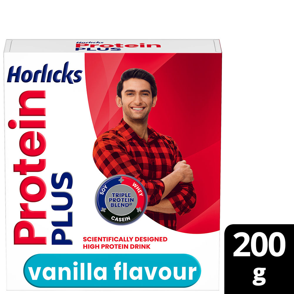 Horlicks Protein Plus Vanilla Flavour Nutrition Drink Powder, 200 gm ...