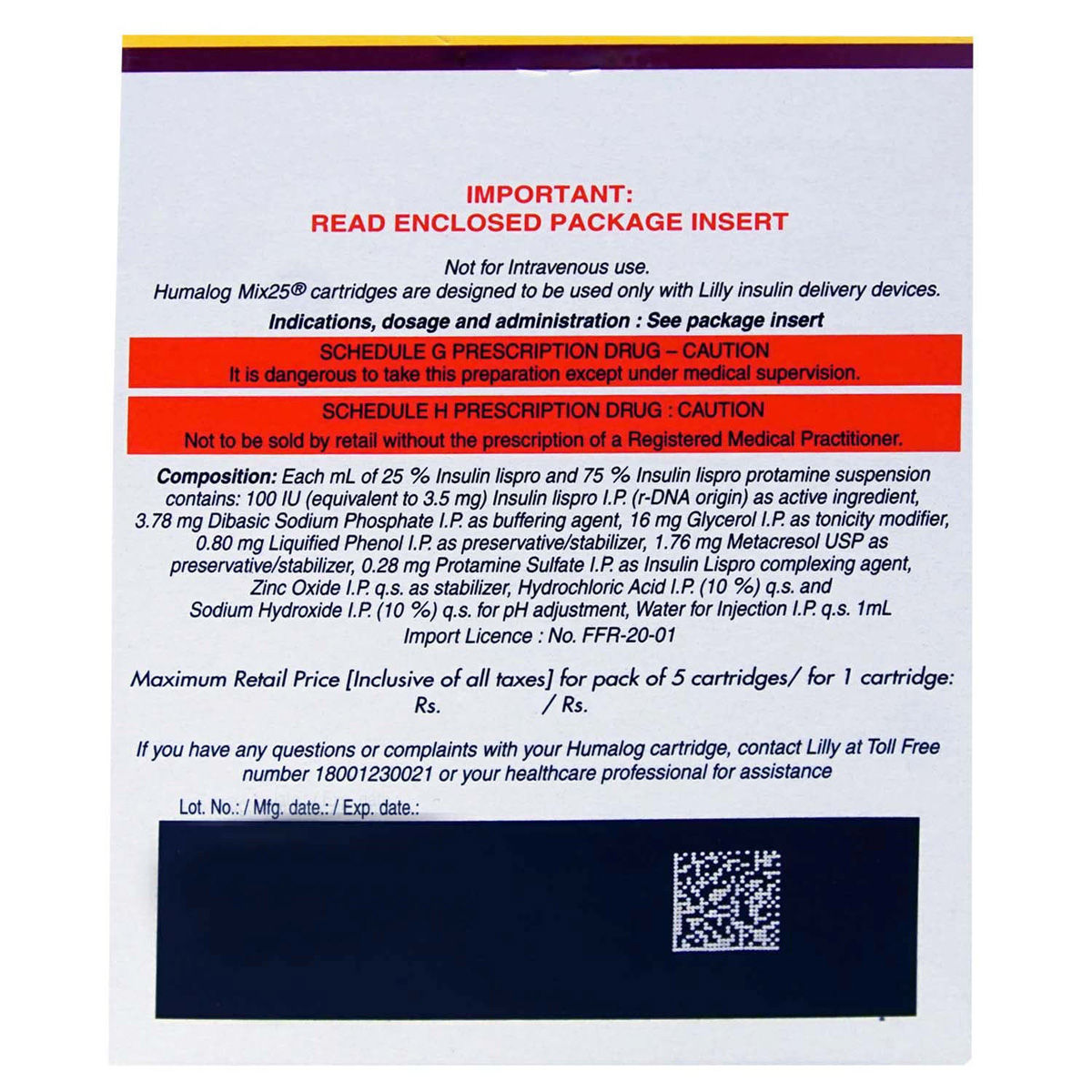 Humalog Mix 25 100IU/ml Cartridge 5x3 ml | Uses, Side Effects, Price ...