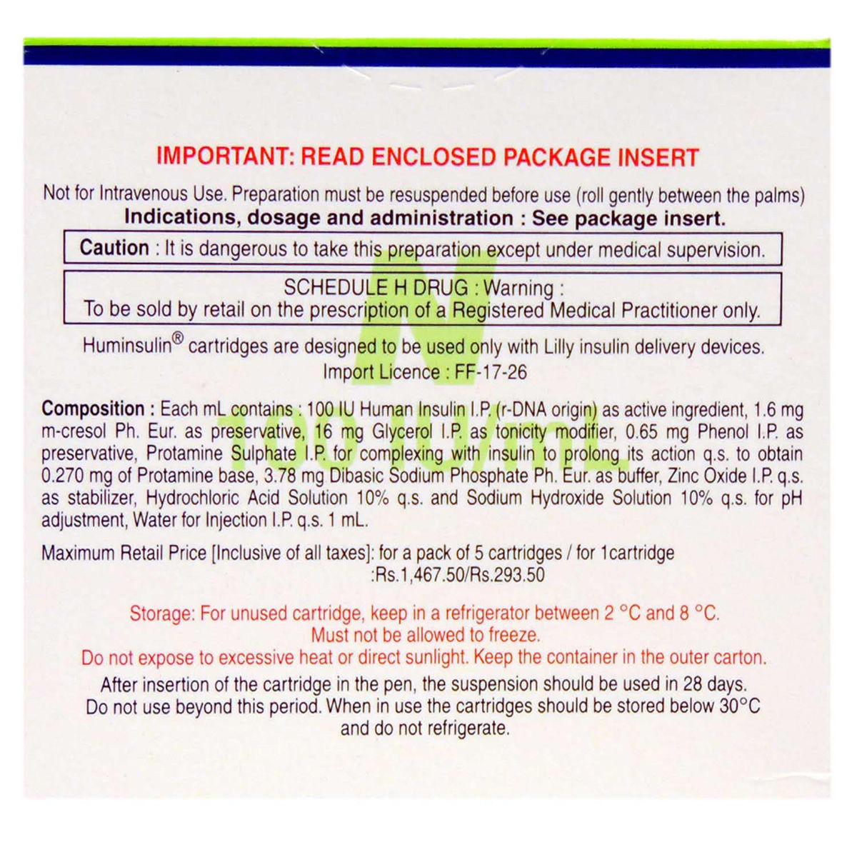 Huminsulin N (NPH)100IU Injection 1's Price, Uses, Side Effects ...