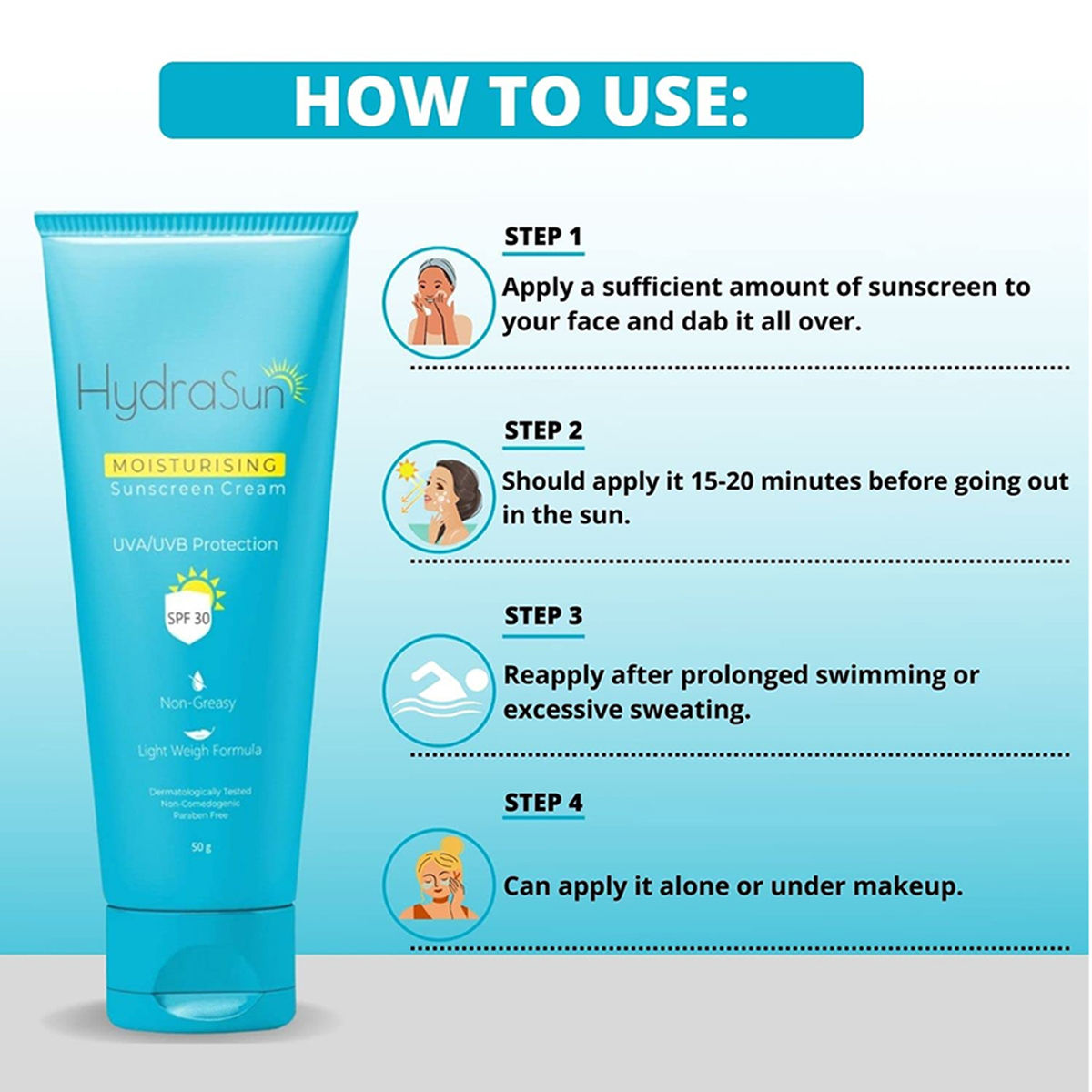 Hydrasun Spf 30 Moisturising Sunscreen Cream 50 gm Price, Uses, Side ...
