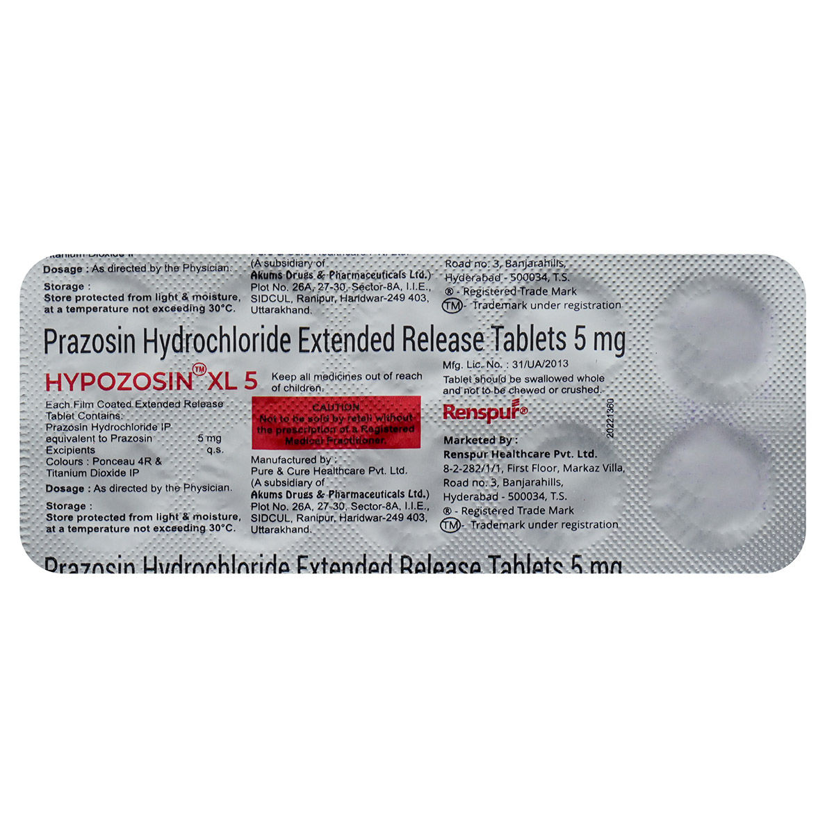 Hypozosin XL 5 Tablet 10's | Uses, Side Effects, Price | Apollo Pharmacy