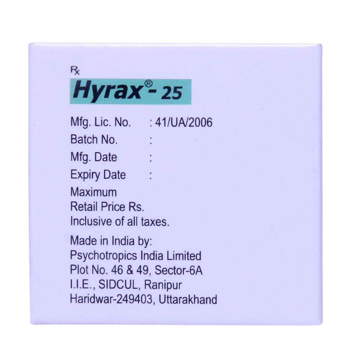 HYRAX 25MG TABLET Price, Uses, Side Effects, Composition - Apollo Pharmacy