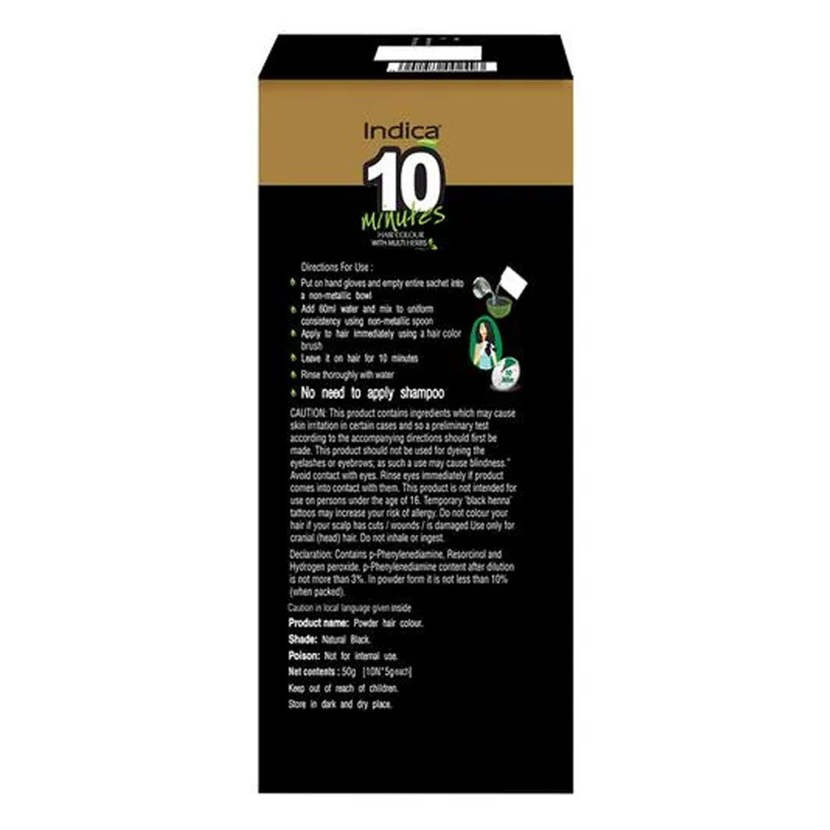 Indica Hair Dye With Amla & Henna Natural Black, 5 gm Price, Uses, Side ...