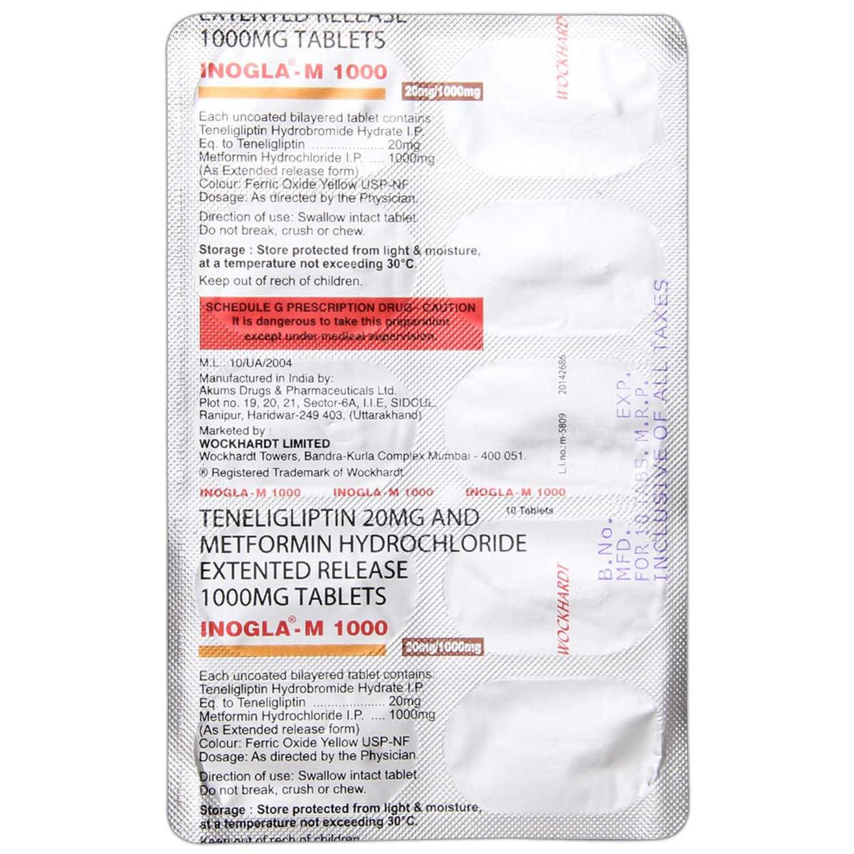 Inogla-M 1000 Tablet 10's Price, Uses, Side Effects, Composition ...