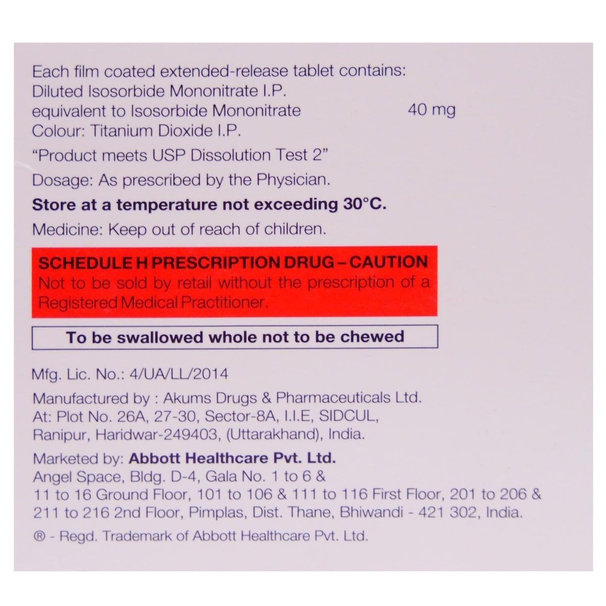 Ismo Retard Tablet 7's Price, Uses, Side Effects, Composition - Apollo ...