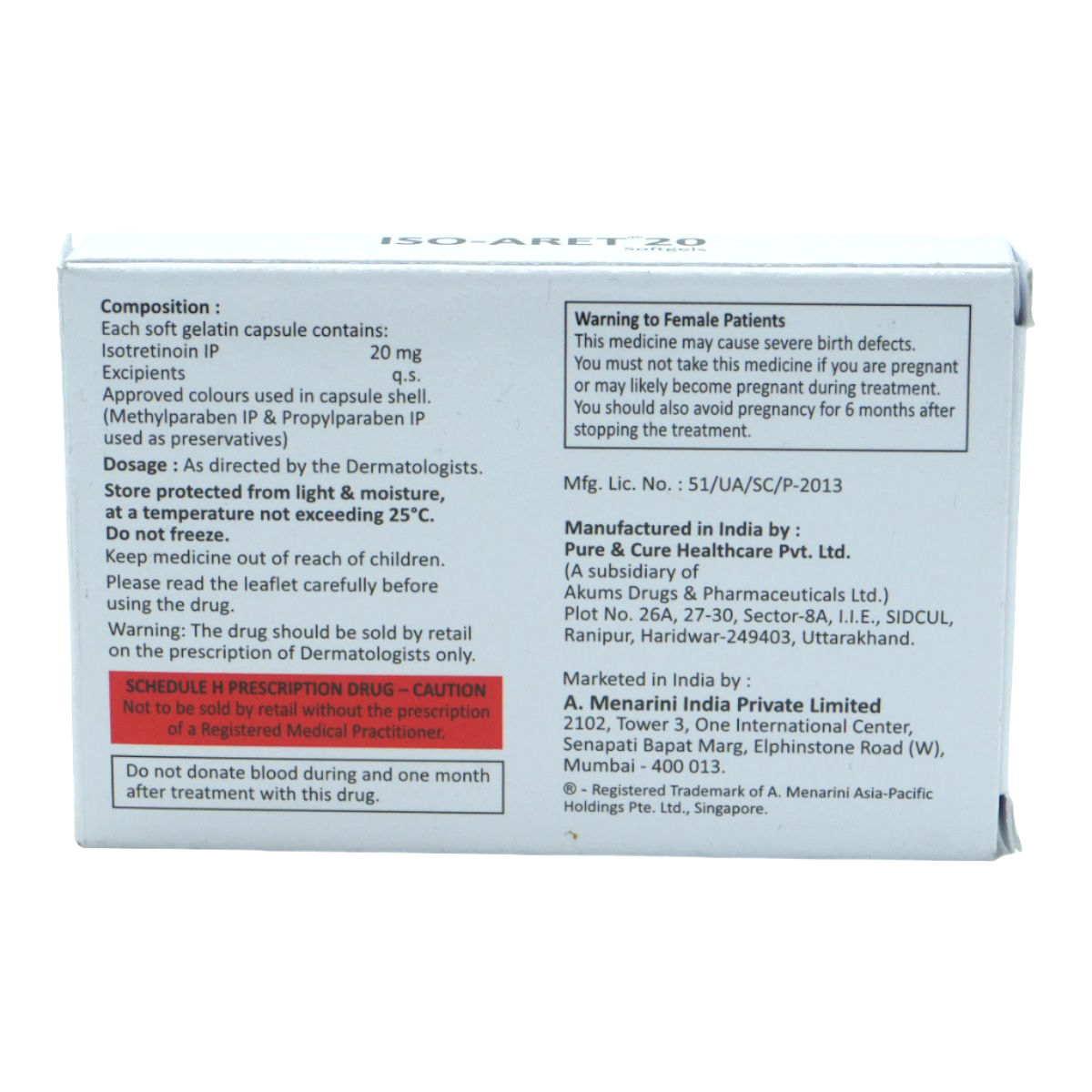Iso-Aret 20 mg Capsule 10's Price, Uses, Side Effects, Composition ...