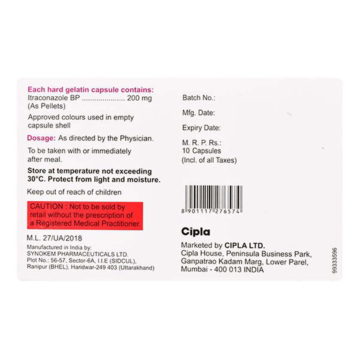 Itracip 200 mg Capsule 10's Price, Uses, Side Effects, Composition - Apollo Pharmacy