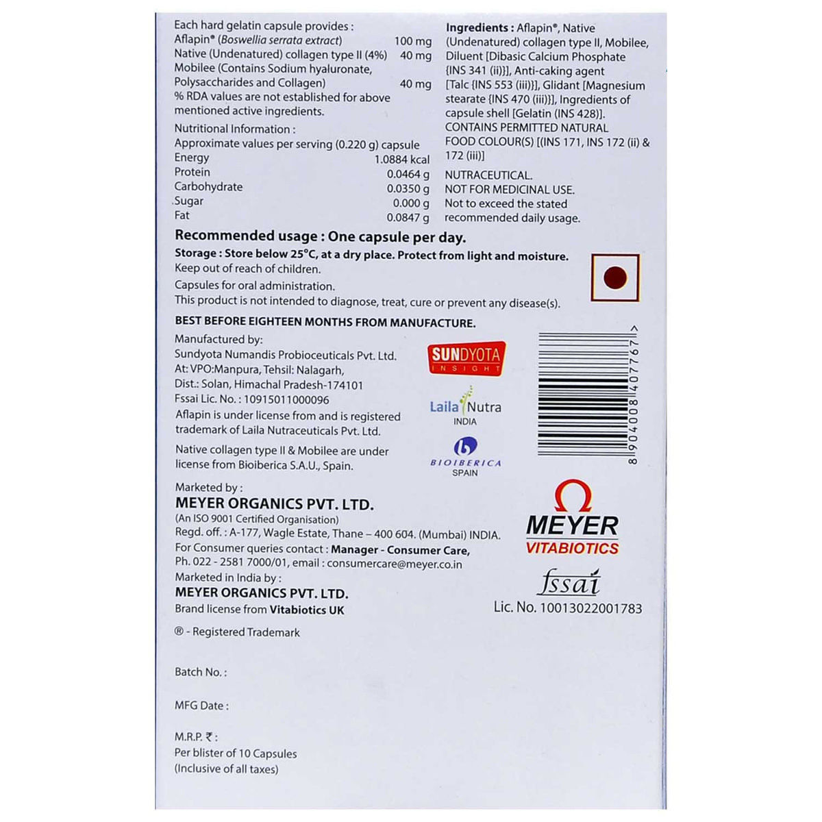 Jointace Trio Capsule 10's Price, Uses, Side Effects, Composition ...