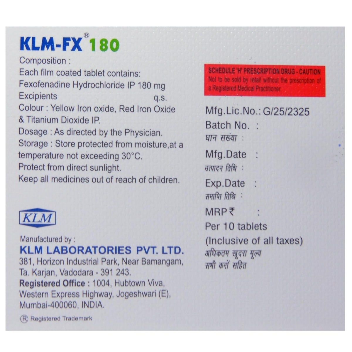 Klm-FX 180 Tablet 10's Price, Uses, Side Effects, Composition - Apollo ...