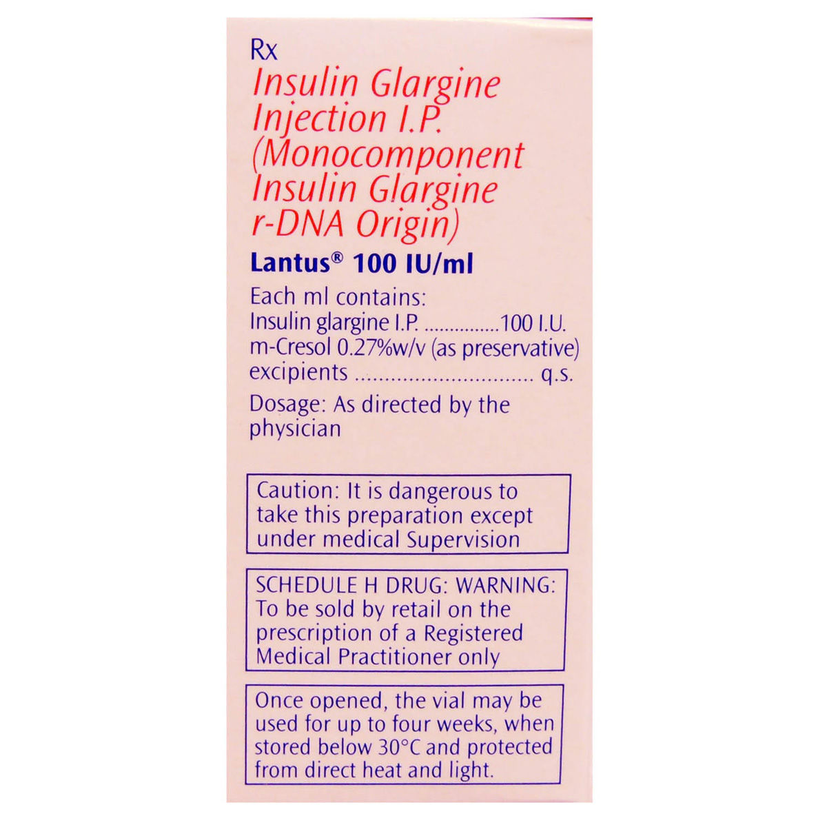Lantus 100IU/ml Injection 10 ml Price, Uses, Side Effects, Composition ...