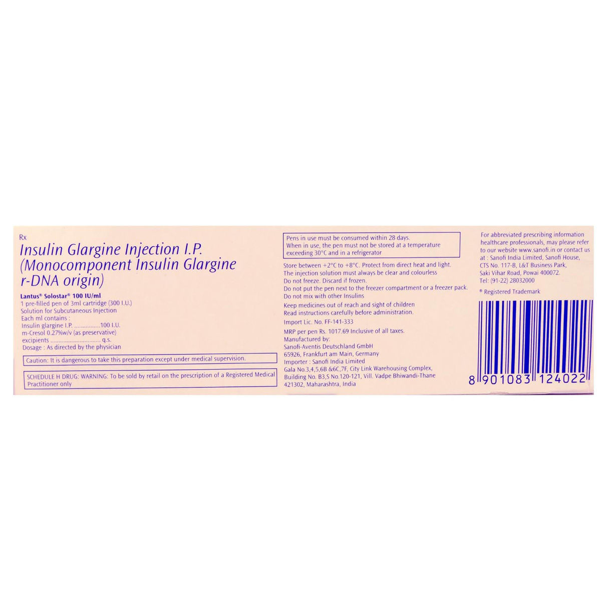 Lantus Solostar 100IU/ml Injection 3 ml | Uses, Side Effects, Price ...