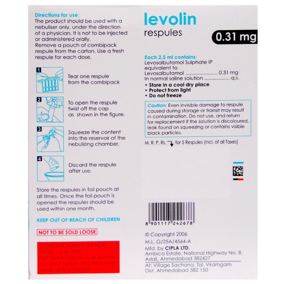 Levolin 0.31 mg Respules 5's Price, Uses, Side Effects, Composition ...