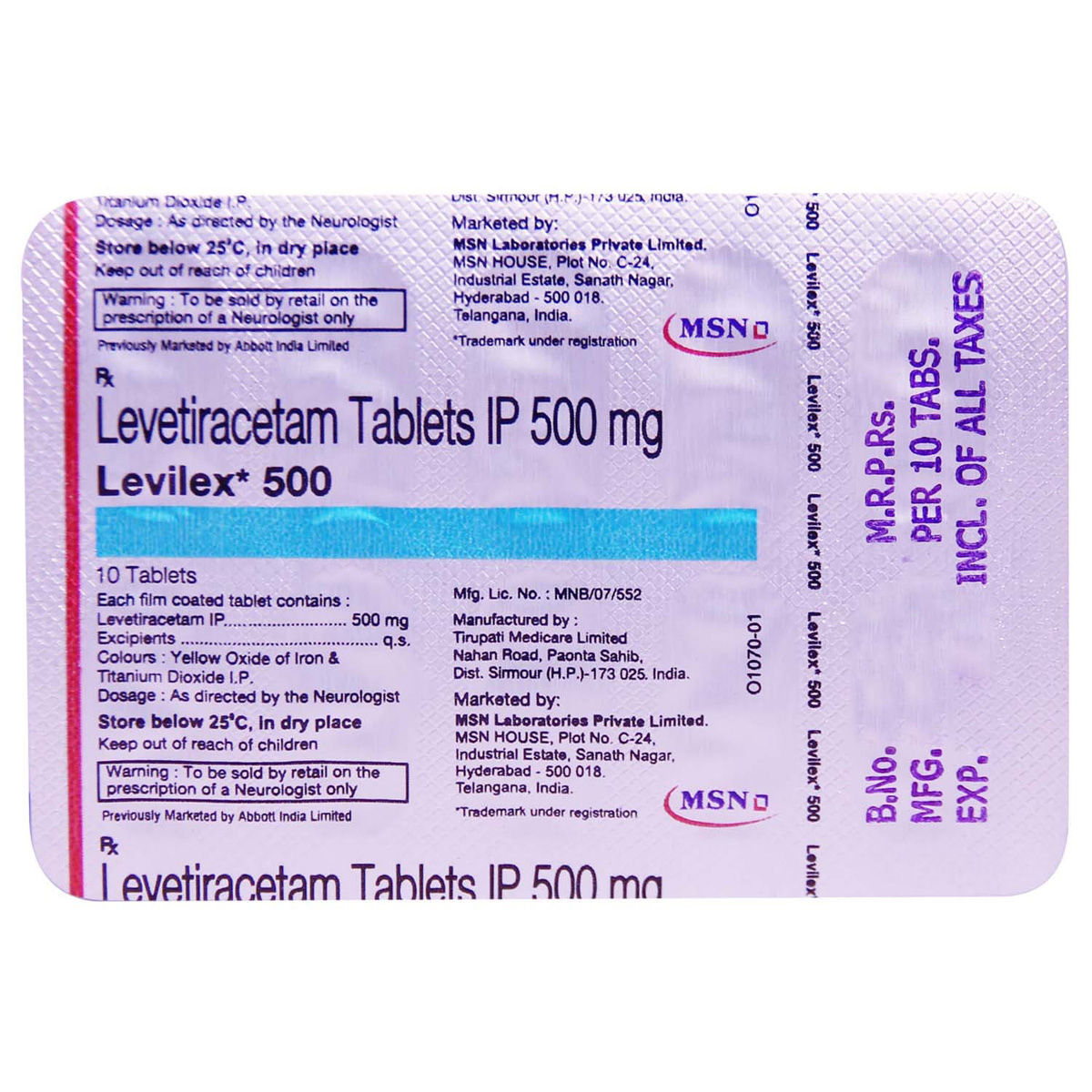 Levilex 500 Tablet 10's Price, Uses, Side Effects, Composition - Apollo ...
