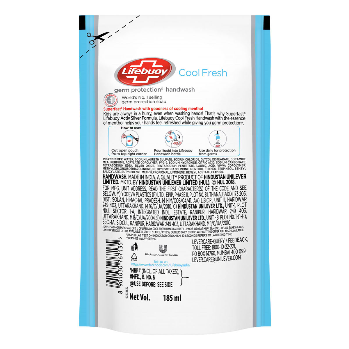 Lifebuoy Cool Fresh Germ Protection Handwash, 555 ml (3 x 185 ml ...