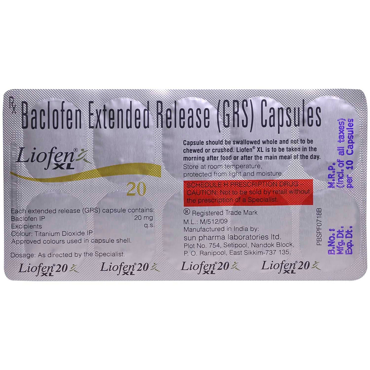 Liofen XL 20 Capsule 10's Price, Uses, Side Effects, Composition ...