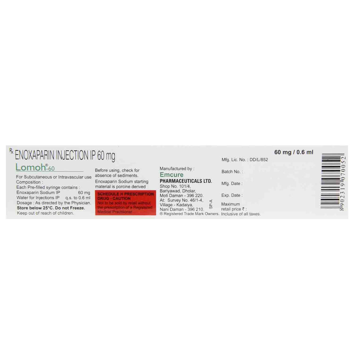 Lomoh-60 Injection 0.6 ml Price, Uses, Side Effects, Composition ...