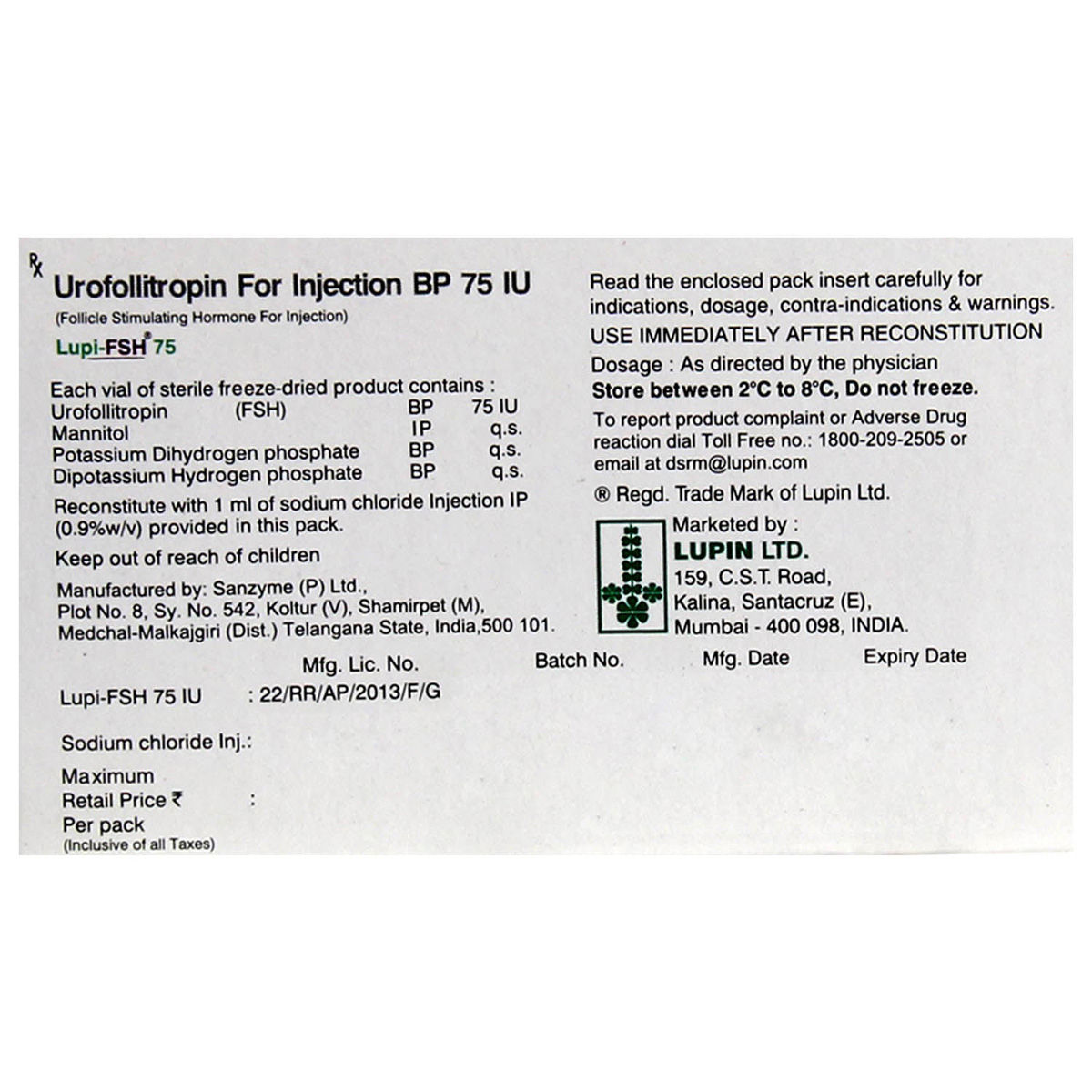 Lupi-FSH 75IU Injection 2 ml | Uses, Side Effects, Price | Apollo Pharmacy