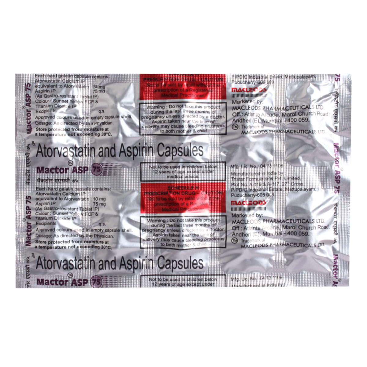 Mactor ASP 75 Capsule 10's Price, Uses, Side Effects, Composition ...
