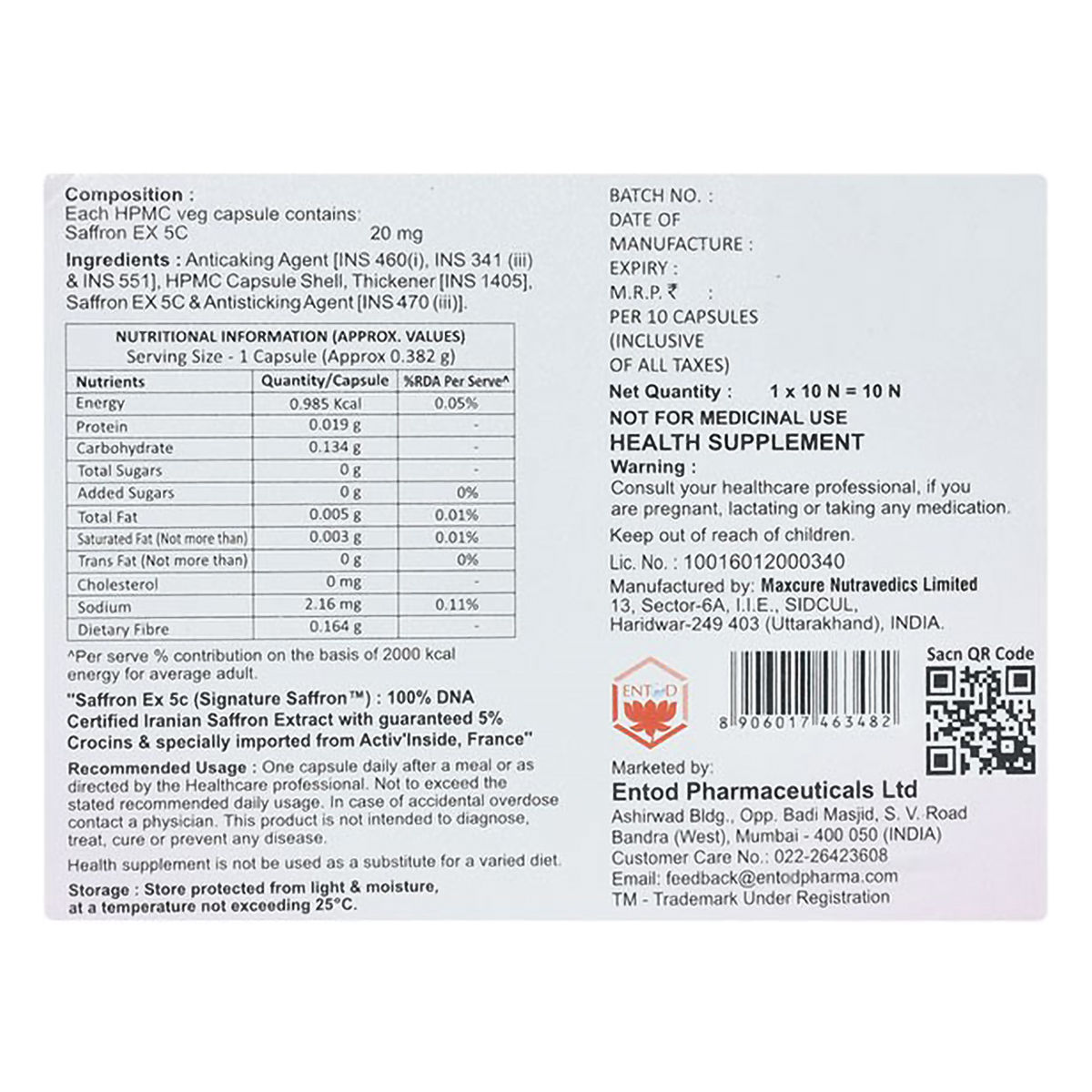 Macusaff 20 Veg Capsule 10's Price, Uses, Side Effects, Composition ...