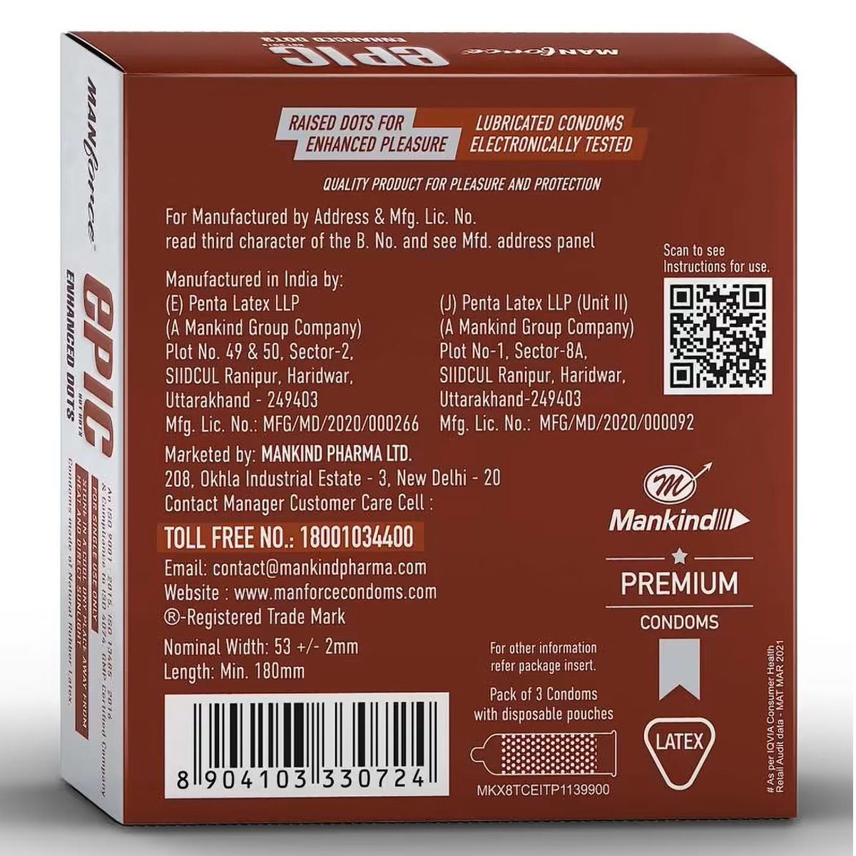 Buy Manforce Epic Hot Dots Belgian Chocolate Flavour Condoms, 3 Count ...