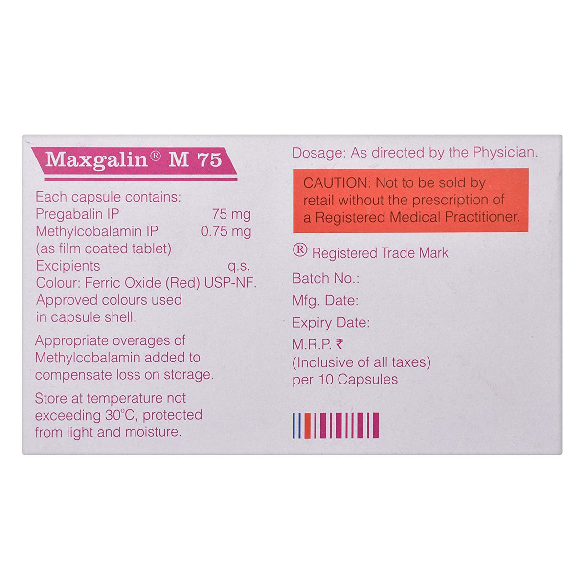 Maxgalin M 75 Capsule 15's Price, Uses, Side Effects, Composition ...